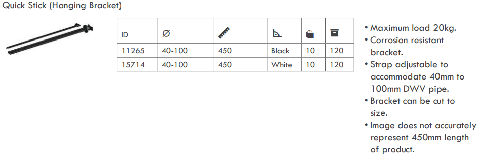 11265 Quick Stick Hanging Bracket 450mm Black