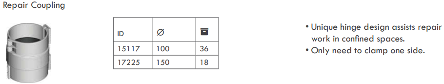 15117 100mm (clamp style) DWV Repair Coupling
