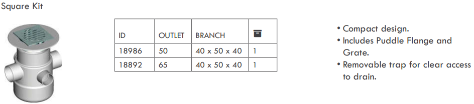 18986 50mm Floor Waste Gully Kit Sq Grate