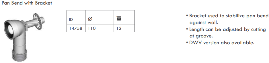 14758 Pan Bend F/Fin W/Brack 100mm HDPE