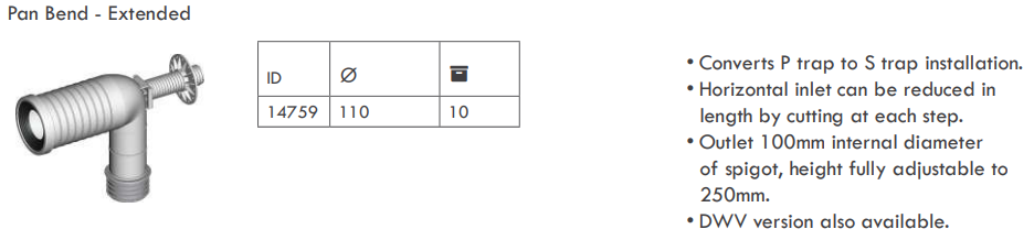14759 100mm Pan Bend Flexy Fin Ext W/Brack HDPE
